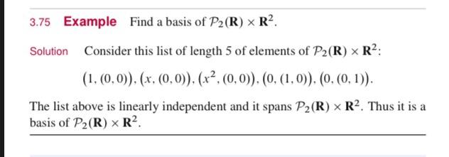 Solved 3.75 Example Find a basis of P2(R)×R2. Solution | Chegg.com