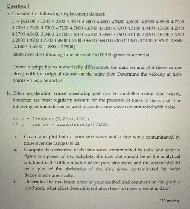 Question 3 a. Consider the following displacement | Chegg.com