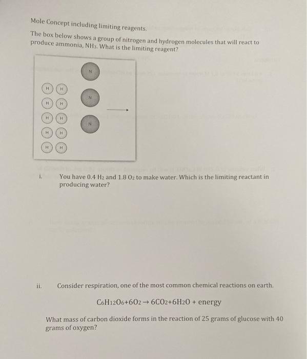 Solved Mole Concept including limiting reagents. The box | Chegg.com