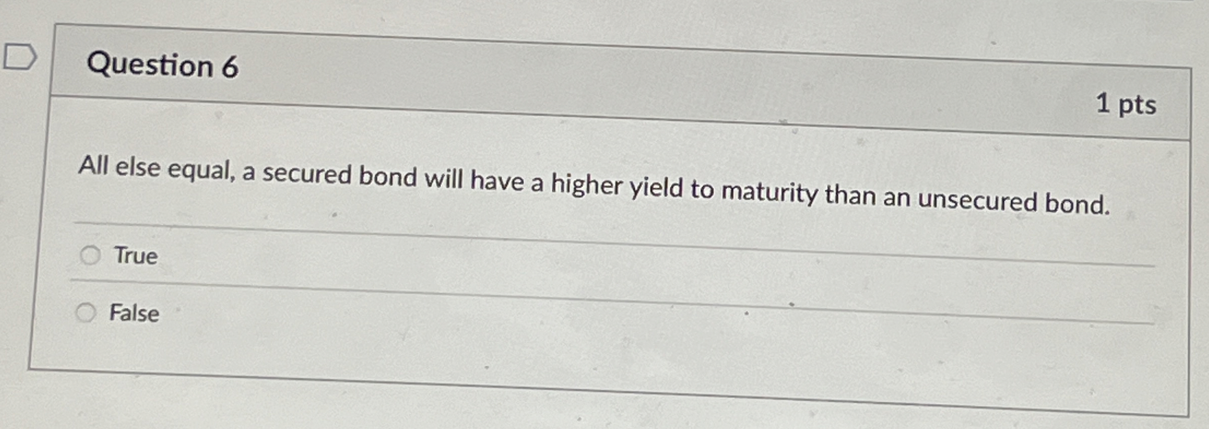 Solved Question 6All else equal, a secured bond will have a | Chegg.com