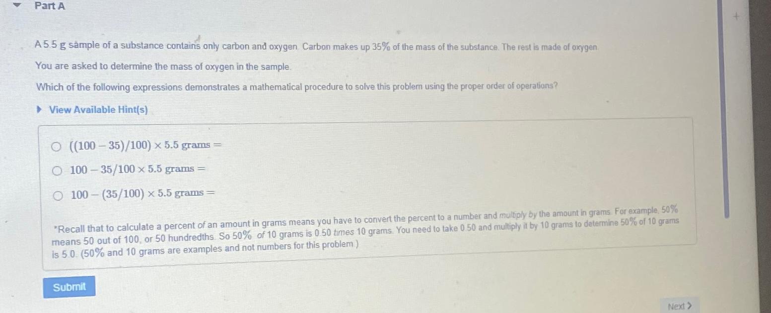 Solved Part AA 55g ﻿sample of a substance contains only | Chegg.com