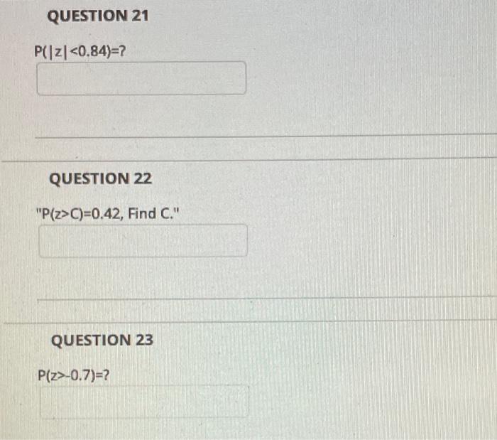 Solved QUESTION 6 P(z>−1,1)=?QUESTION 21 P(∣z∣