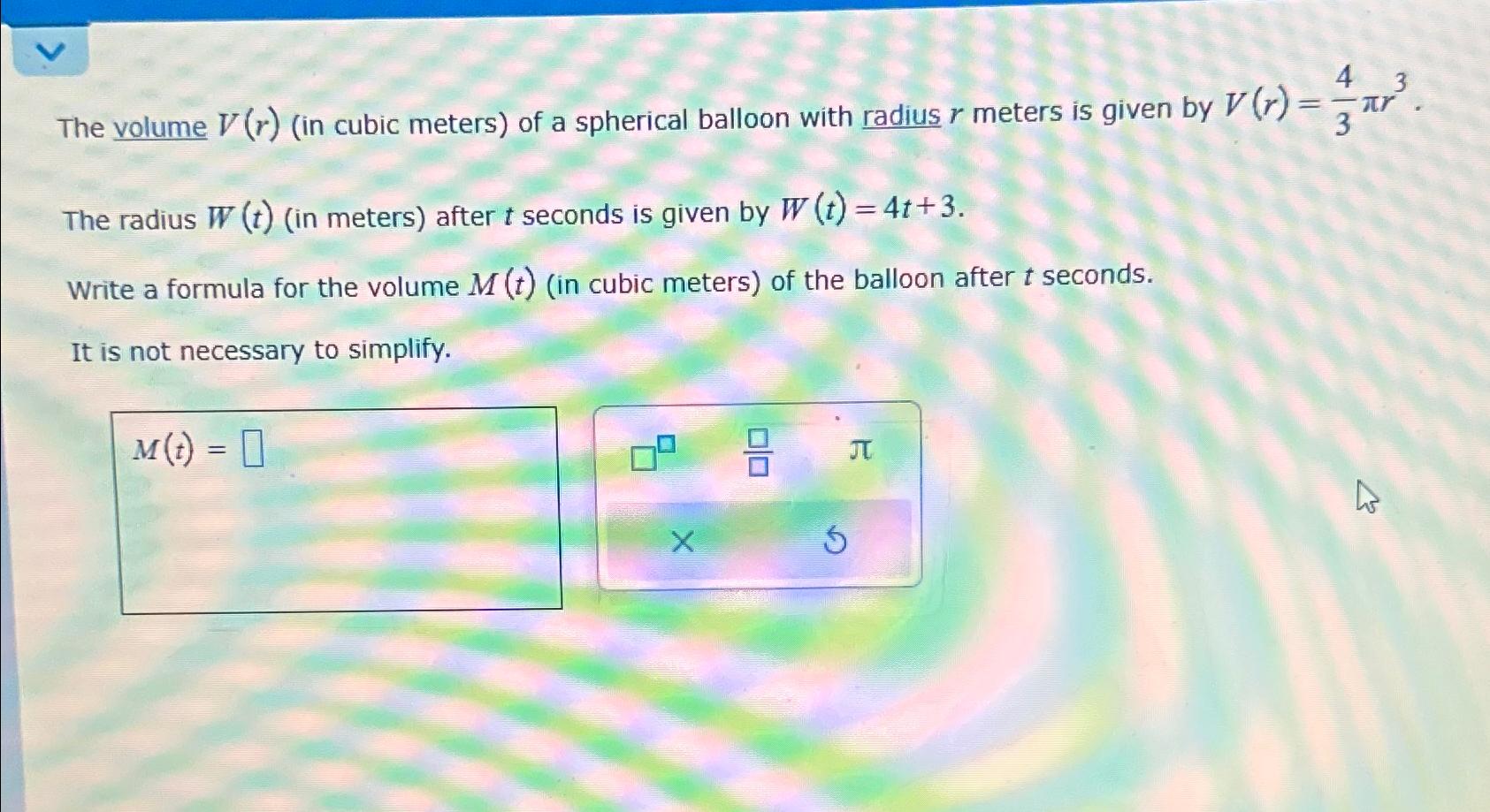 Solved The volume V(r) (in cubic meters) ﻿of a spherical | Chegg.com