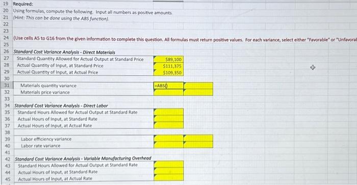 19 Required: 20 Using formulas, compute the | Chegg.com