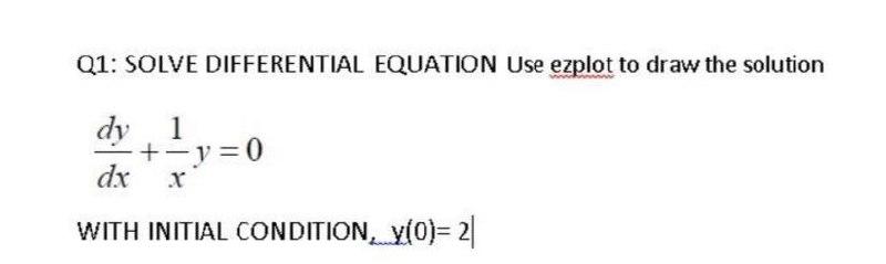 Solved Q1: SOLVE DIFFERENTIAL EQUATION Use ezplot to draw | Chegg.com