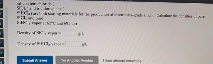 Solved Silicon tetrachloride SiCl) and trichlorosilane ( | Chegg.com