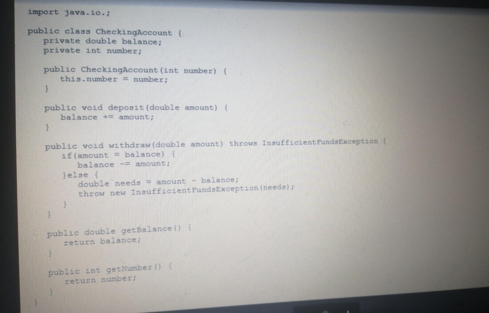 Solved A code of the checkingAccount class representing a | Chegg.com