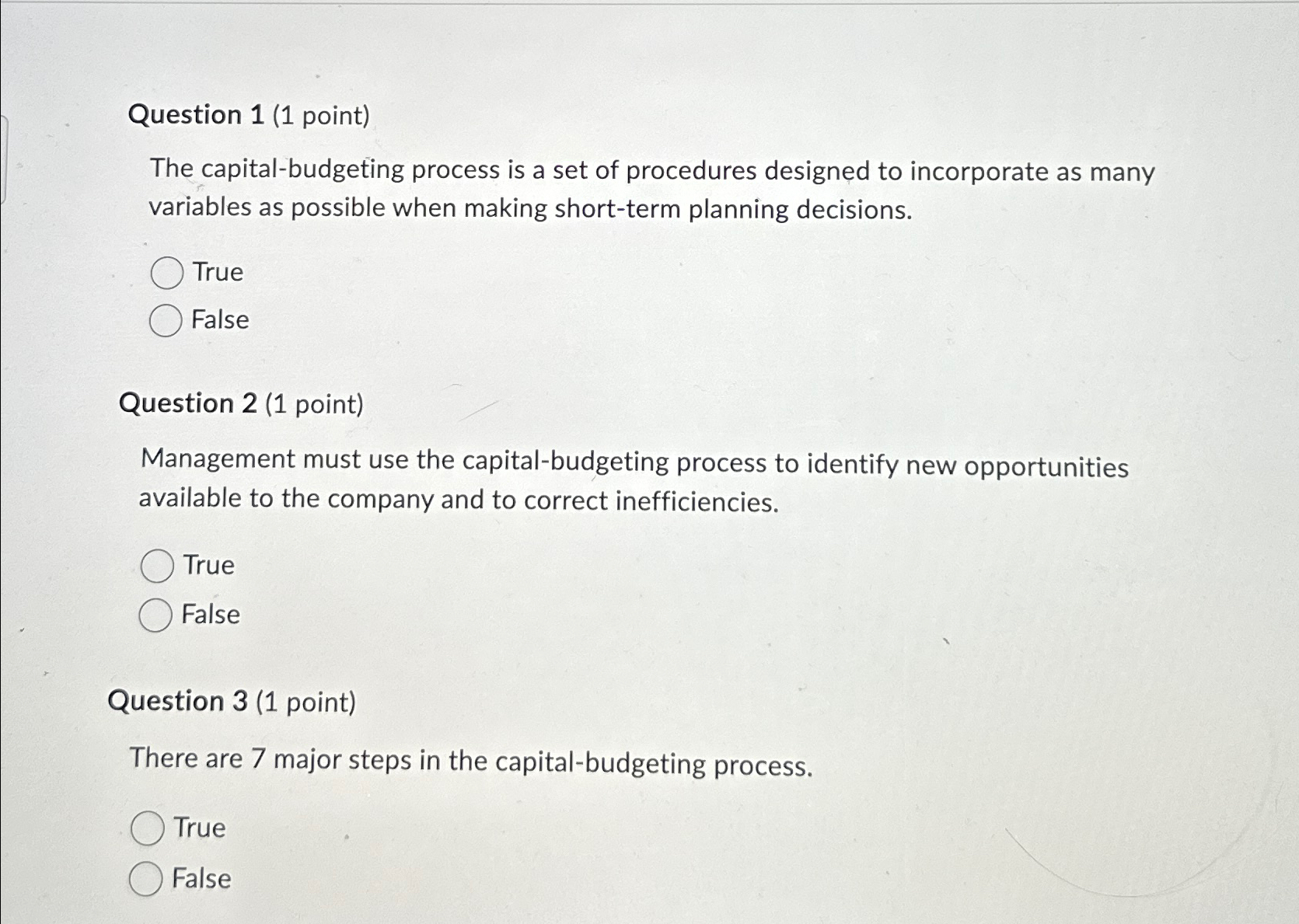 Solved Question 1 (1 ﻿point)The capital-budgeting process is | Chegg.com