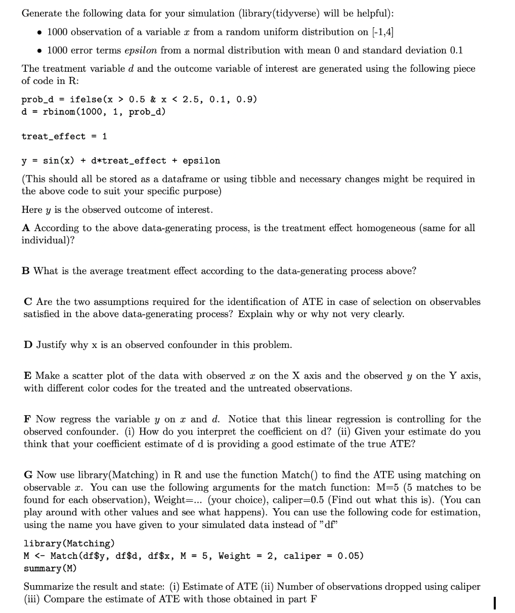 Generate the following data for your simulation | Chegg.com