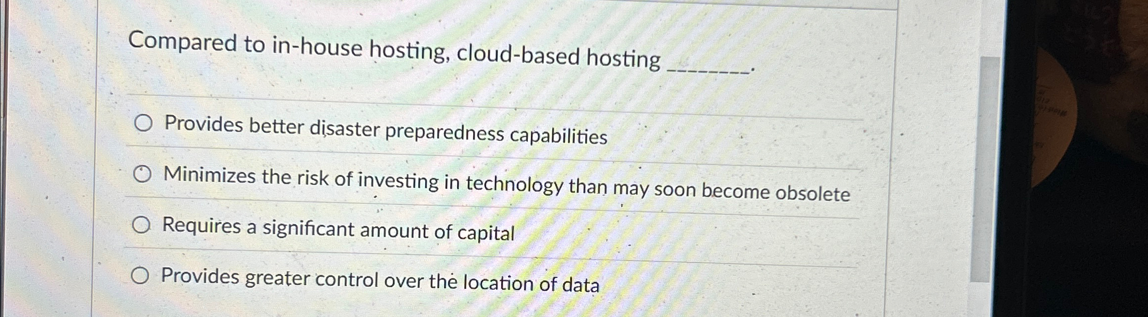 Solved Compared to in-house hosting, cloud-based hosting | Chegg.com
