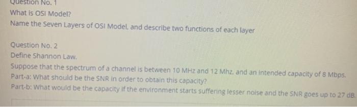 Solved What is OSI Model? Name the Seven Layers of OSI | Chegg.com
