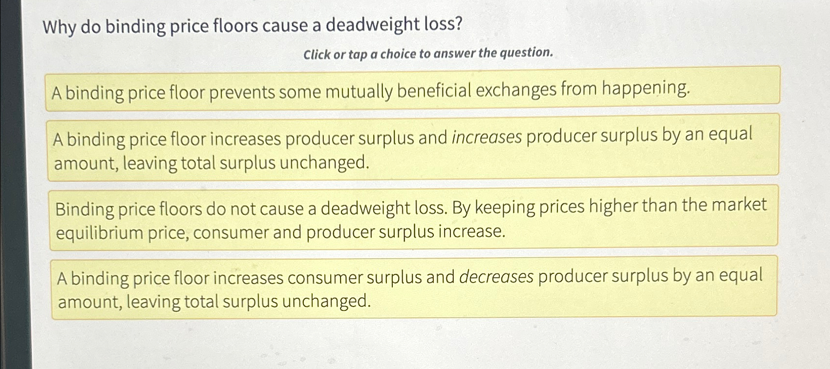 Solved Why do binding price floors cause a deadweight | Chegg.com