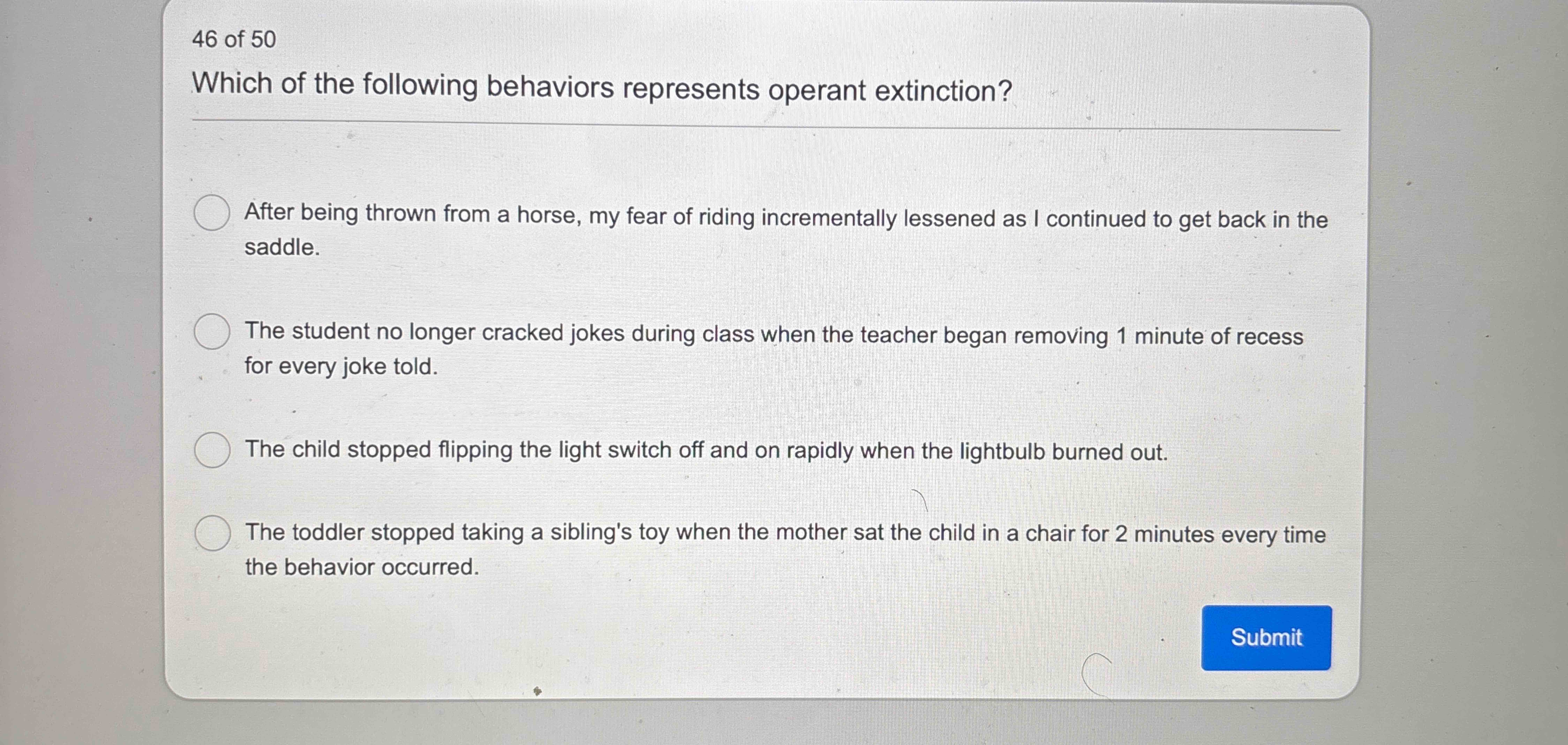 Solved 46 ﻿of 50Which of the following behaviors represents | Chegg.com