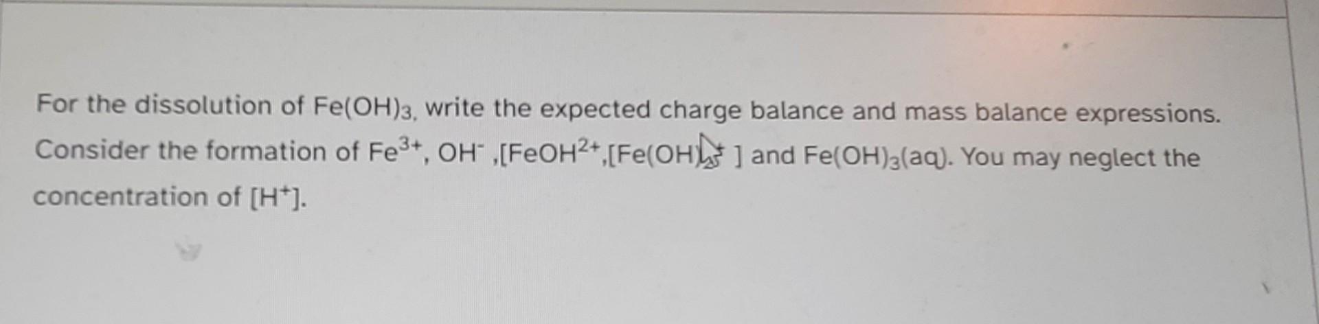 Solved For the dissolution of Fe(OH)3, write the expected | Chegg.com