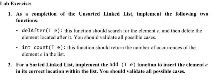 Solved Lab Exercise 1 As A Completion Of The Unsorted 