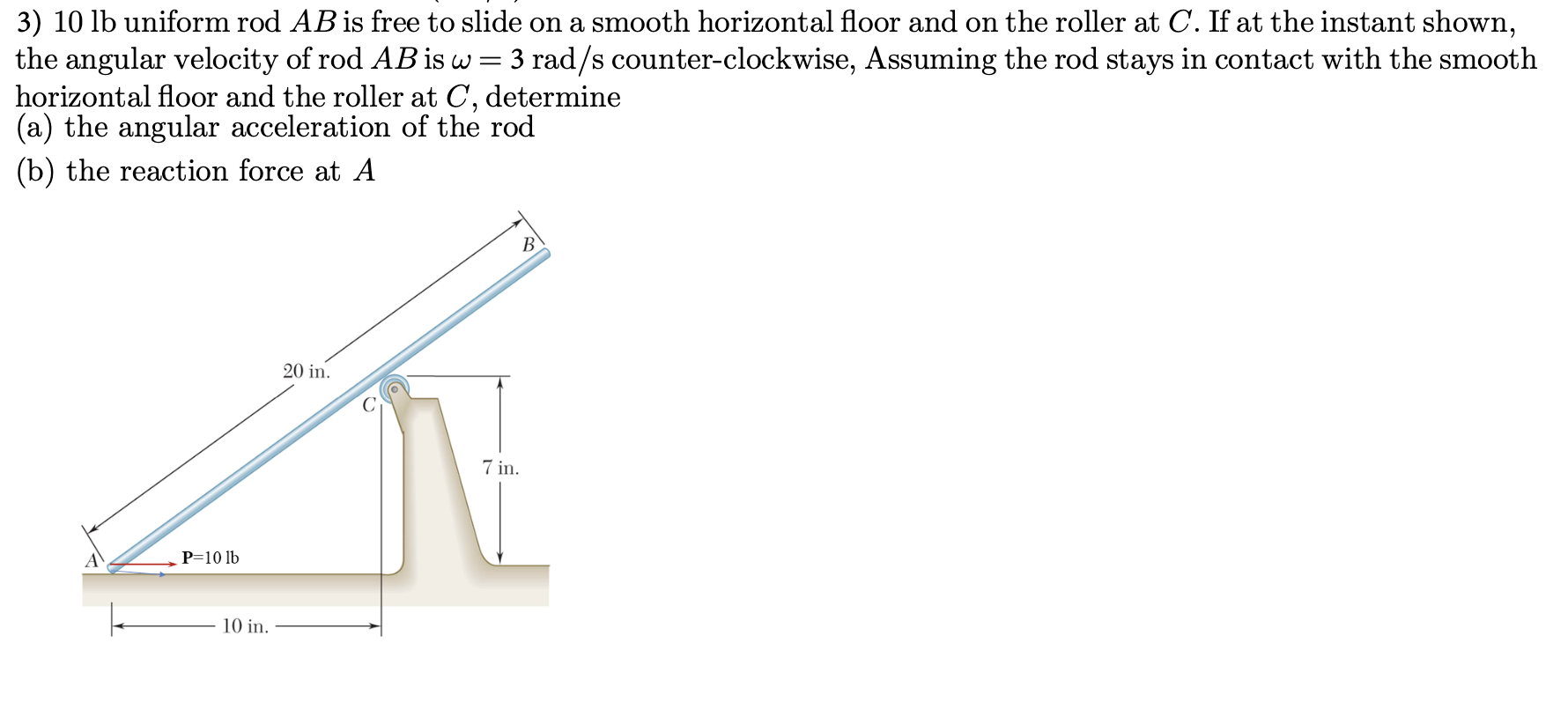 Solved 3) 10 ﻿lb uniform \( \operatorname{rod} ﻿A B \) ﻿is | Chegg.com