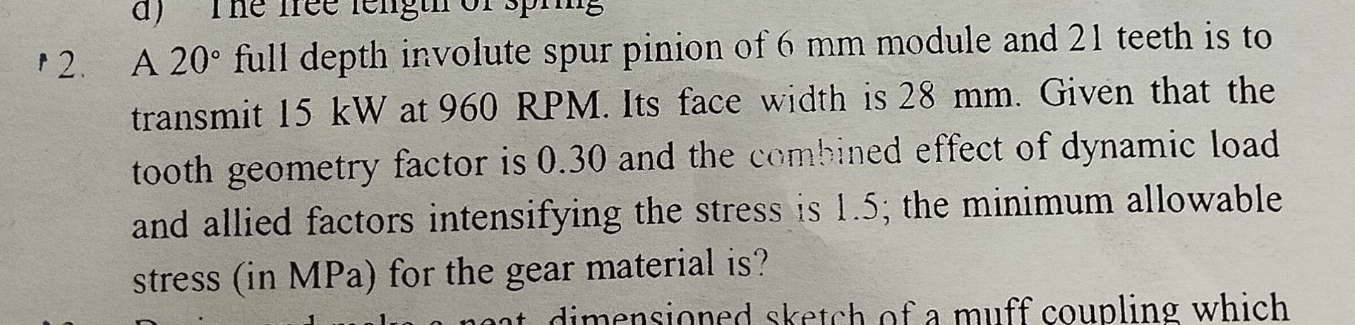 Solved A 20° ﻿full depth involute spur pinion of 6mm ﻿module | Chegg.com