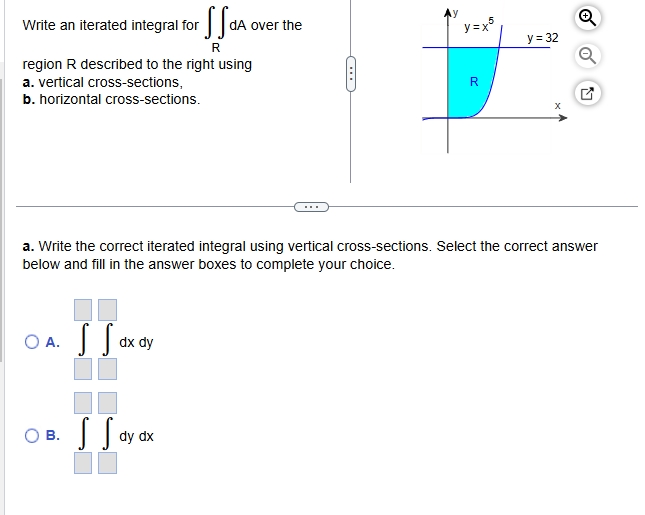 Solved Write an ﻿iterated integral for ∬RdA ﻿over theregion | Chegg.com