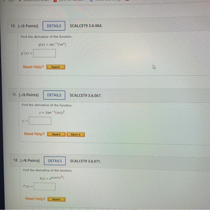 Solved VOM 10. [-76 Points] DETAILS SCALCET9 3.6.064. Find | Chegg.com
