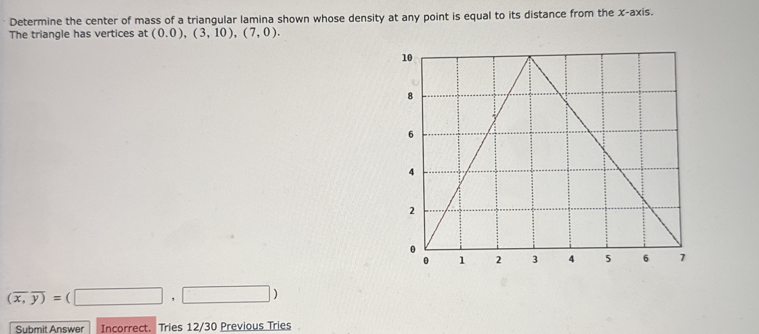 Solved Determine the center of mass of a triangular lamina | Chegg.com