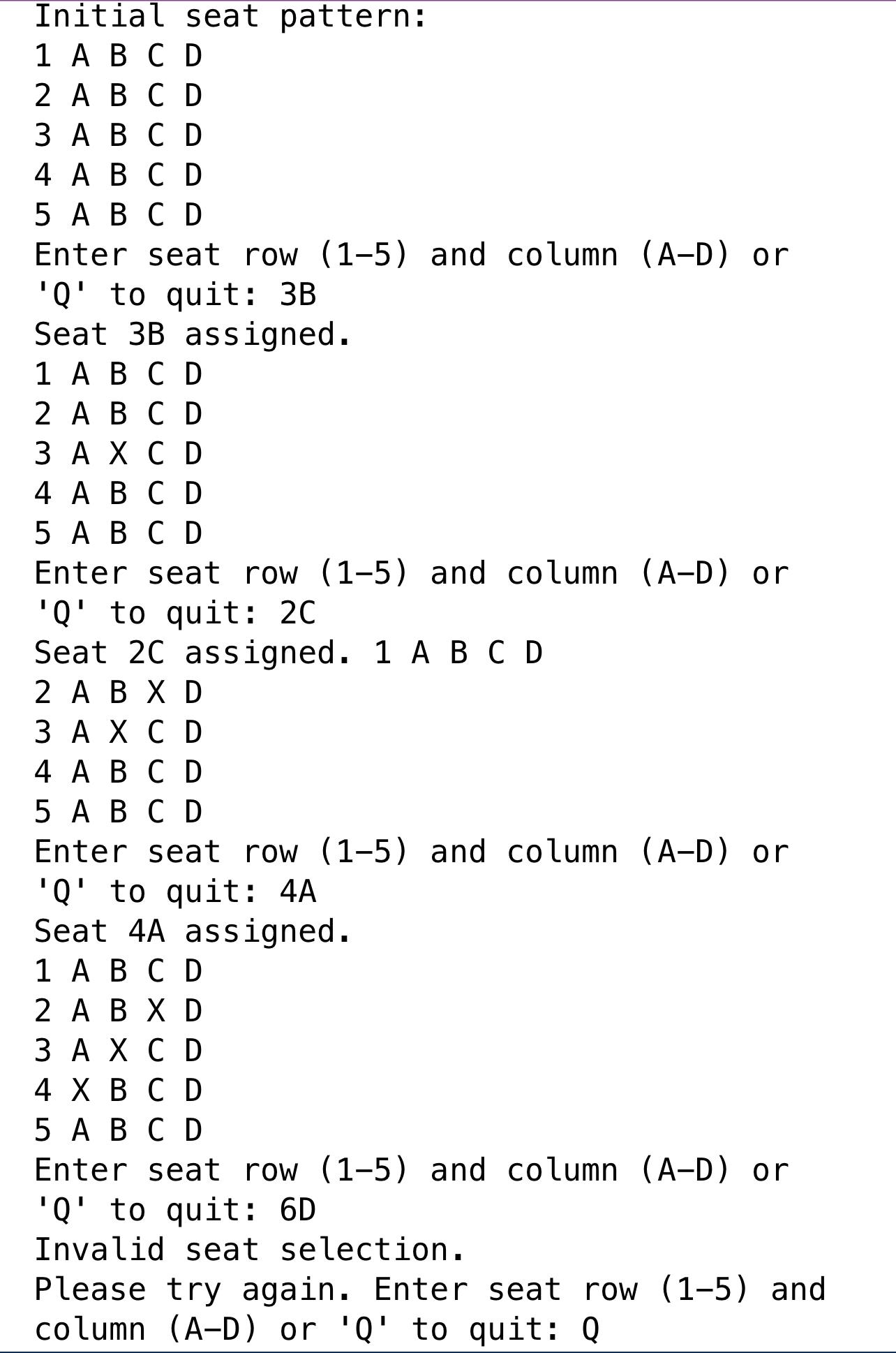 Solved Initial seat pattern:1 ﻿A B C D2 ﻿A B ﻿B C ﻿C D3 ﻿A B | Chegg.com