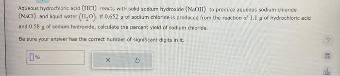 Solved Aqueous hydrochloric acid (HCl) reacts with solid | Chegg.com