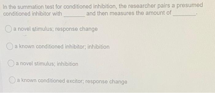 Solved In the summation test for conditioned inhibition, the | Chegg.com