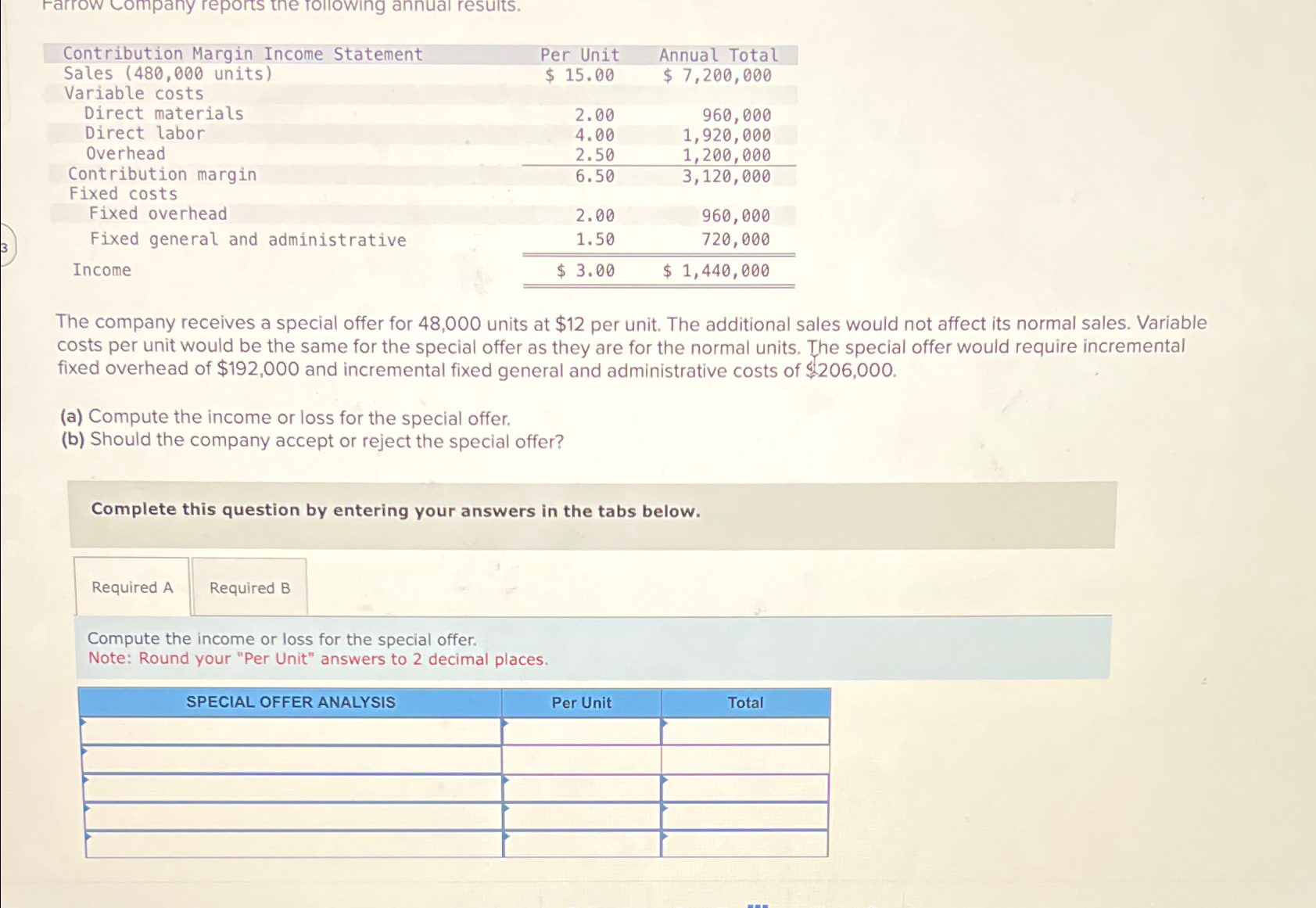 \table[[Contribution Margin Income Statement,Per | Chegg.com