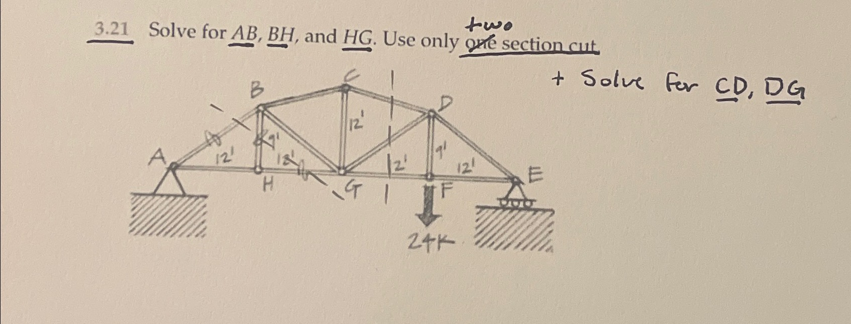 Solved 3.21 ﻿Solve for AB,BH,HG,CD,and DG. ﻿Use only two | Chegg.com