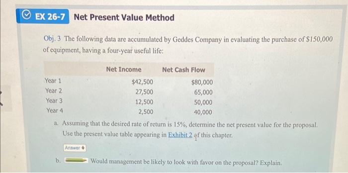 Solved Net Present Value Method Obj. 3 The following data | Chegg.com