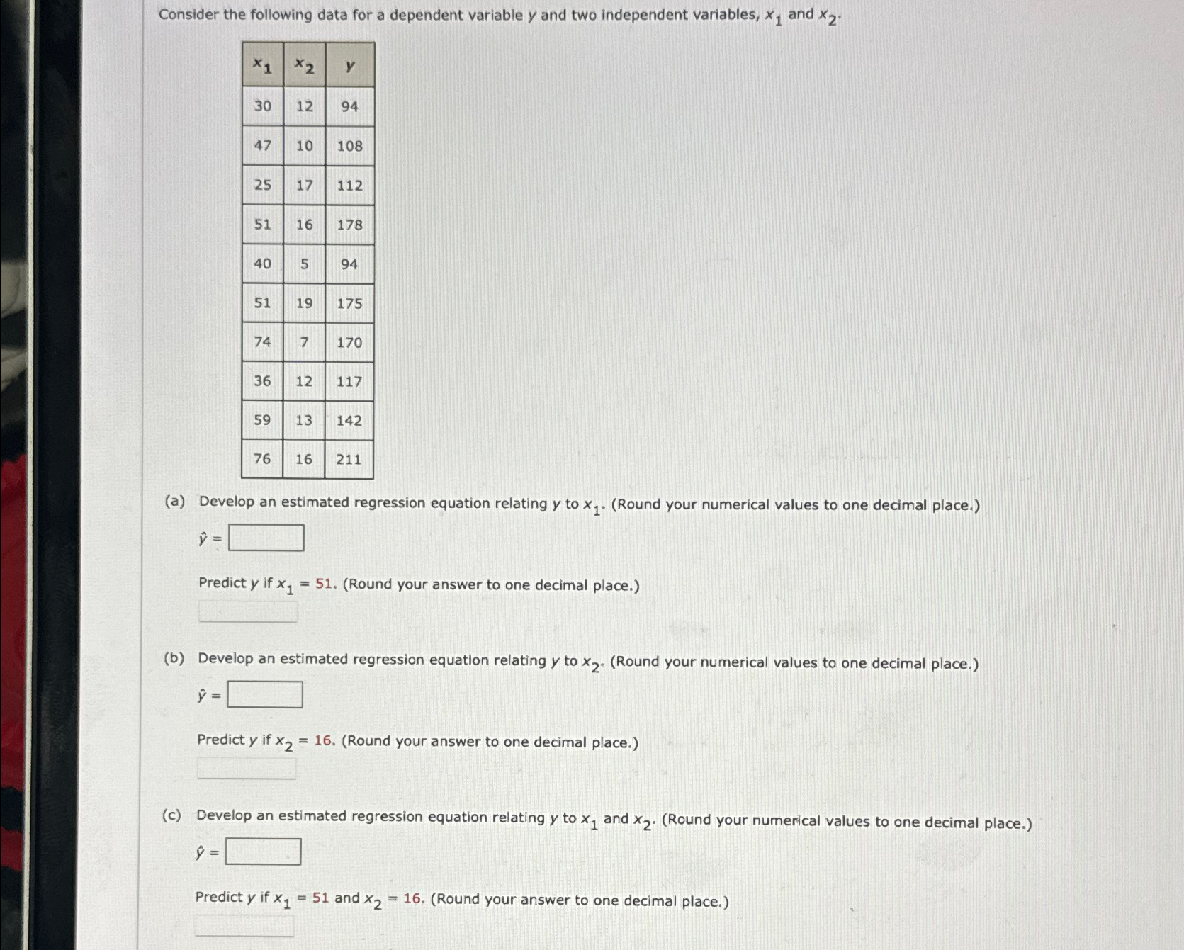 Solved Consider the following data for a dependent variable | Chegg.com