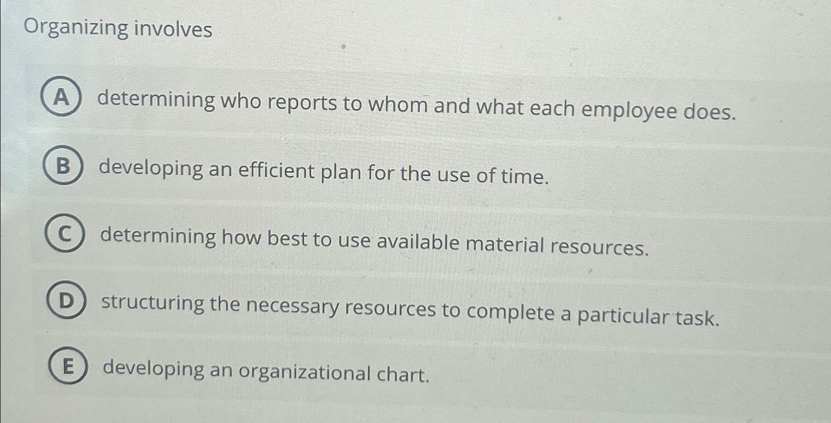 Solved Organizing involvesdetermining who reports to whom | Chegg.com