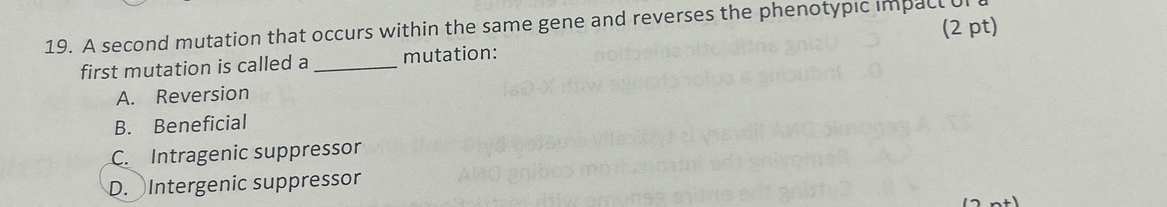 High Quality SOLUTION A second mutation that occurs within the same gene | Chegg.com