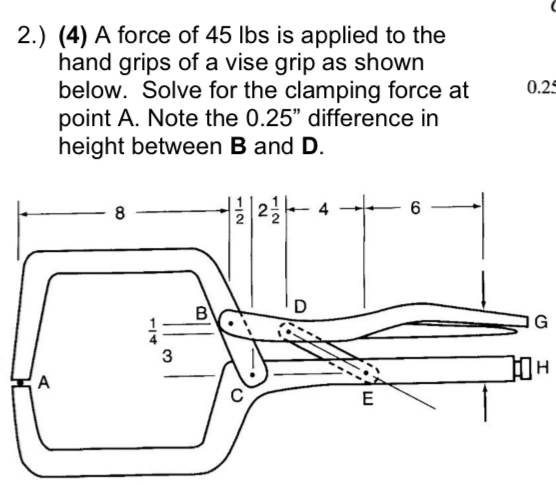 Solved 2.) (4) ﻿A force of 45lbs ﻿is applied to the hand | Chegg.com