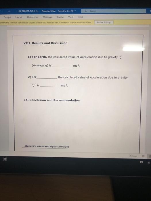 Solved -EXP-21) Protected ViewSaved to this PC Design Layout | Chegg.com