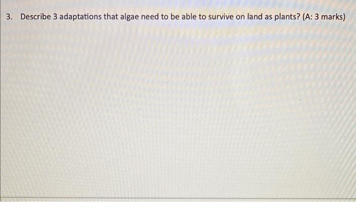 Solved 3. Describe 3 adaptations that algae need to be able | Chegg.com