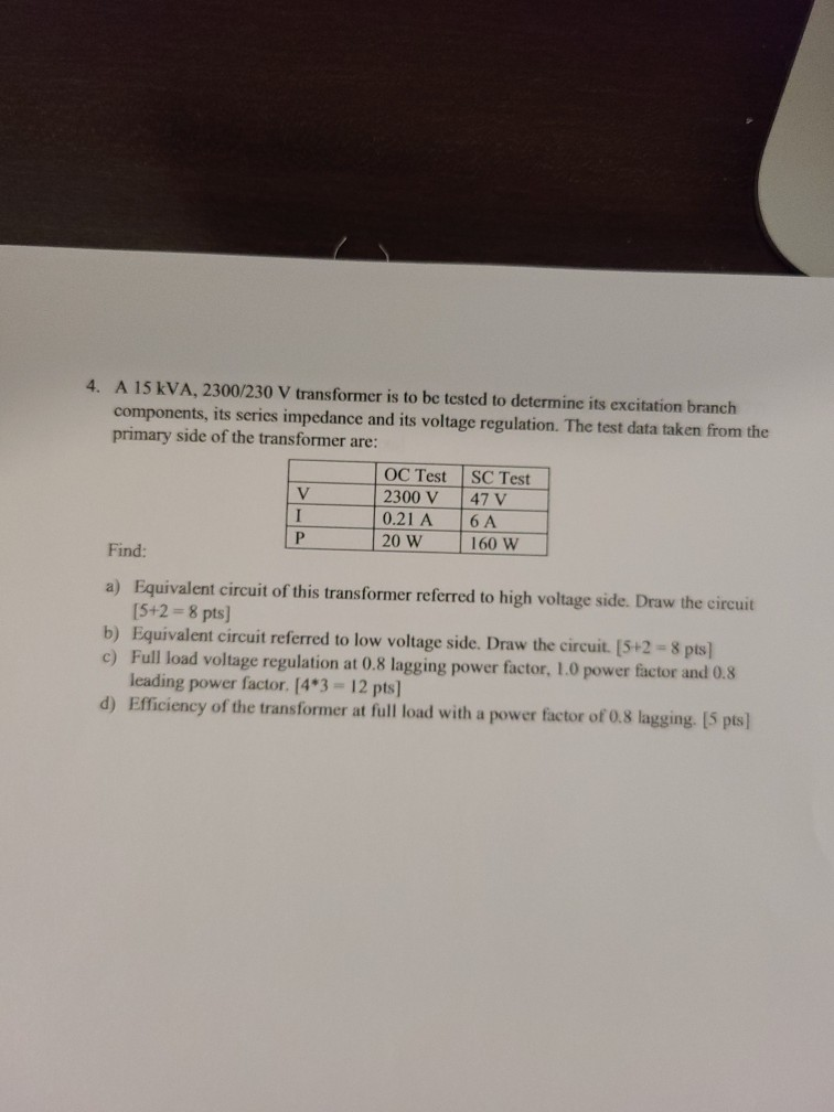 Solved 4. A 15 KVA, 2300/230 V transformer is to be tested | Chegg.com Solved 4. A 15 KVA, 2300/230 V transformer is to be tested | Chegg.com