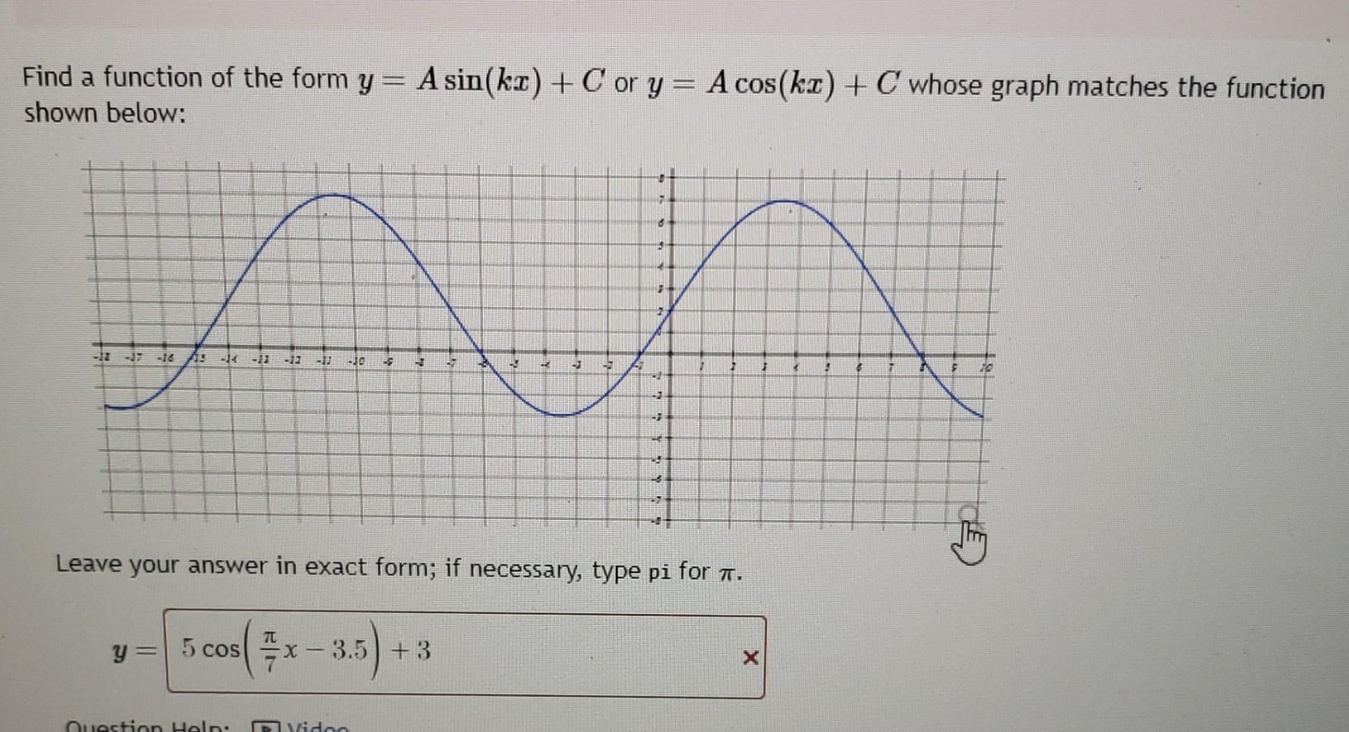 Solved Find a function of the form y=Asin(kx)+C or | Chegg.com