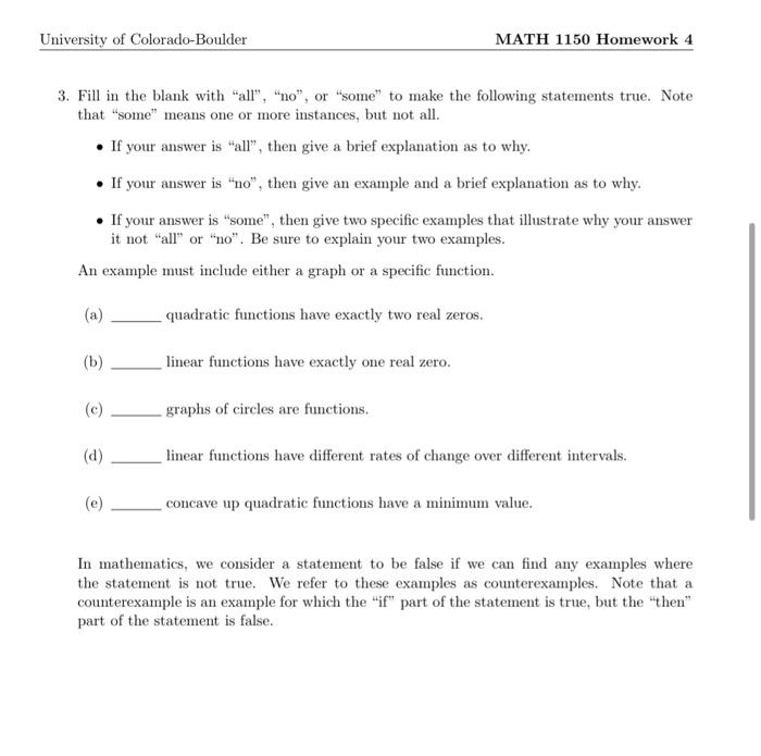 Solved 3. Fill in the blank with "all", "no", or "some" to | Chegg.com