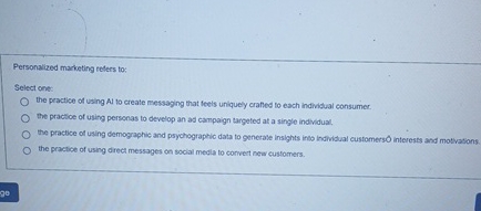 Solved Personalized marketing relers to:Select ont:the | Chegg.com