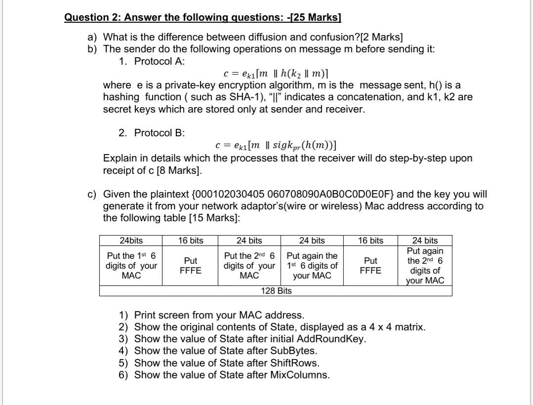 Solved Question 2: Answer the following questions: -[25 | Chegg.com