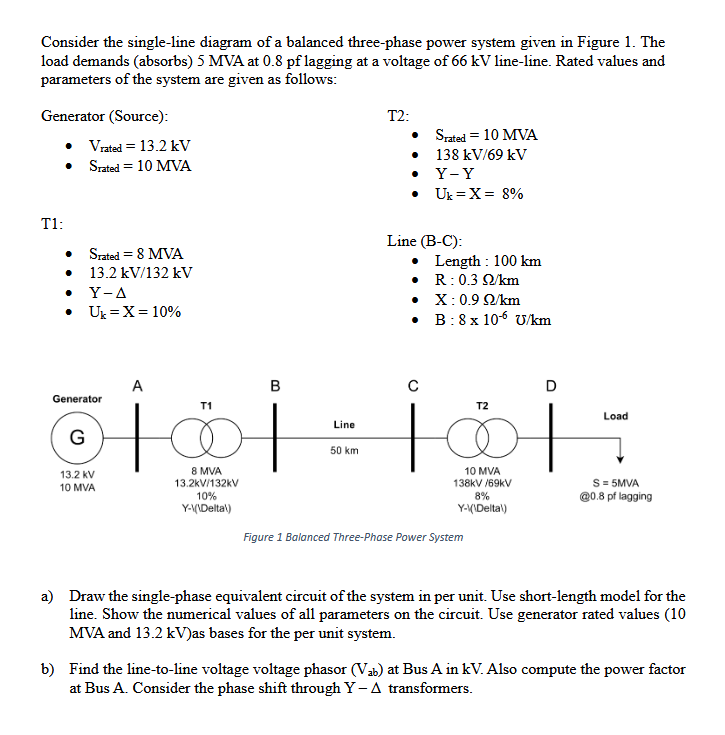 Consider the single-line diagram of ﻿a balanced | Chegg.com