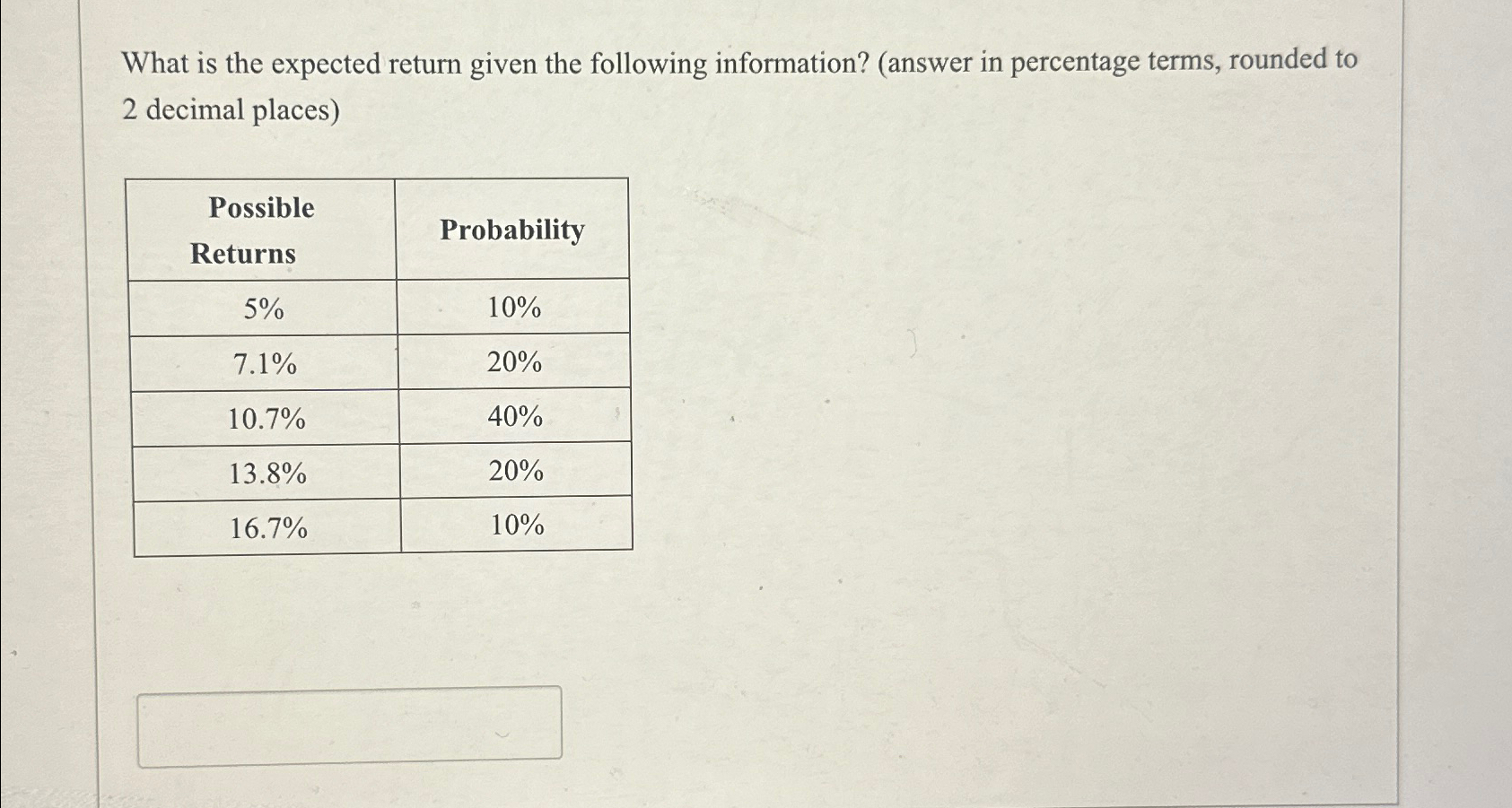 Solved What is the expected return given the following | Chegg.com