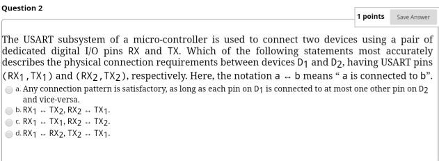 Solved Question 2 1 points Save Answer The USART subsystem | Chegg.com