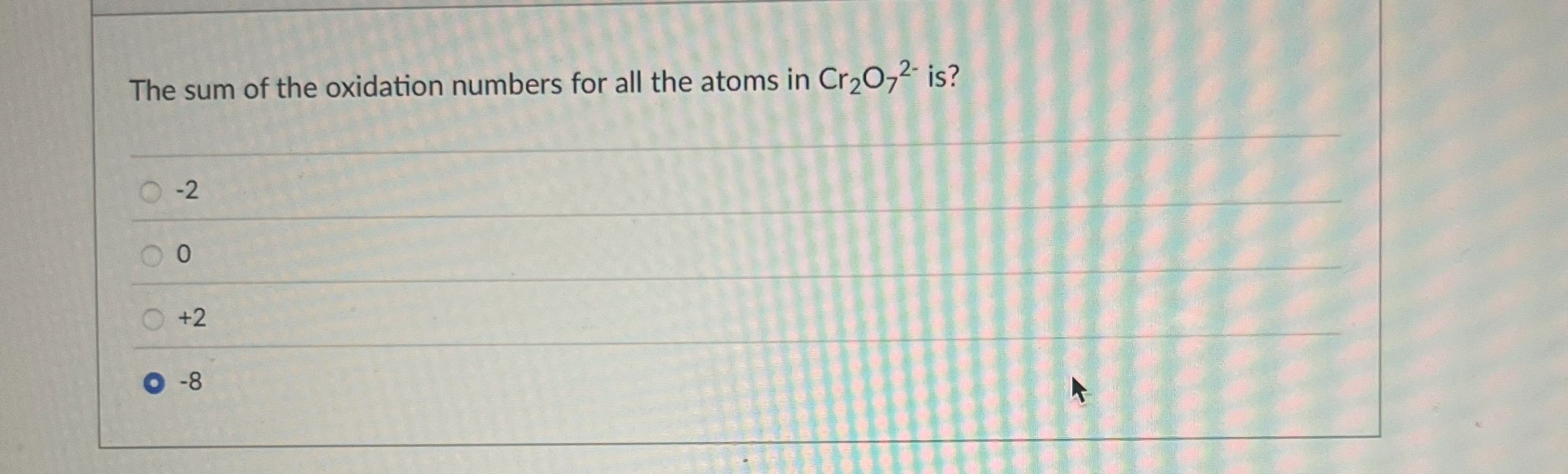 Solved The sum of the oxidation numbers for all the atoms in | Chegg.com