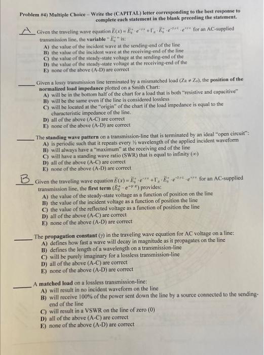 Solved Problem \#4) Multiple Choice - Write the (CAPITAL) | Chegg.com