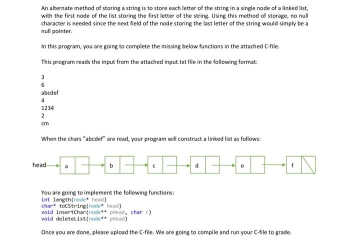 Solved An alternate method of storing a string is to store | Chegg.com