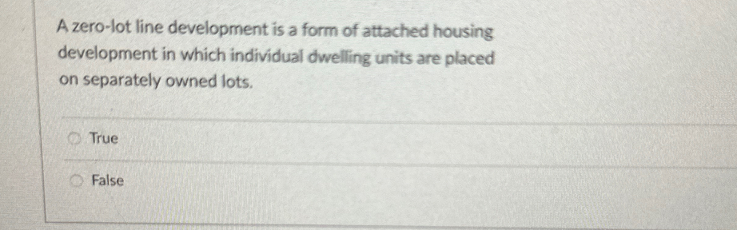 Solved A zero-lot line development is a form of attached | Chegg.com