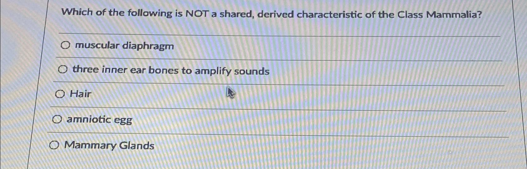 Solved Which of the following is NOT a shared, derived | Chegg.com