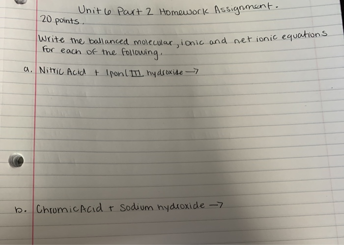 Solved Write The Balanced Molecular Ionic And Net Ionic